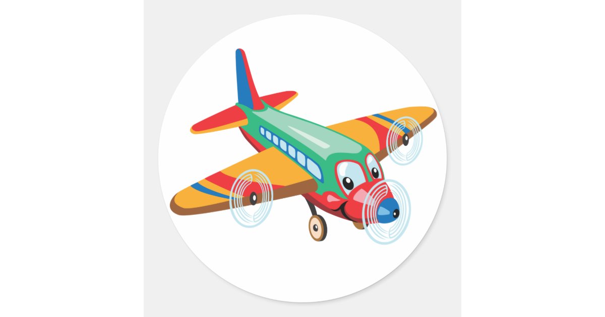 cartoon airplane classic round sticker | Zazzle