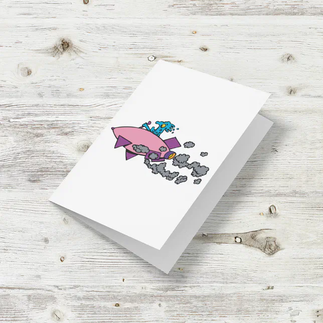 Cartoon Alien Spaceship Card | Zazzle