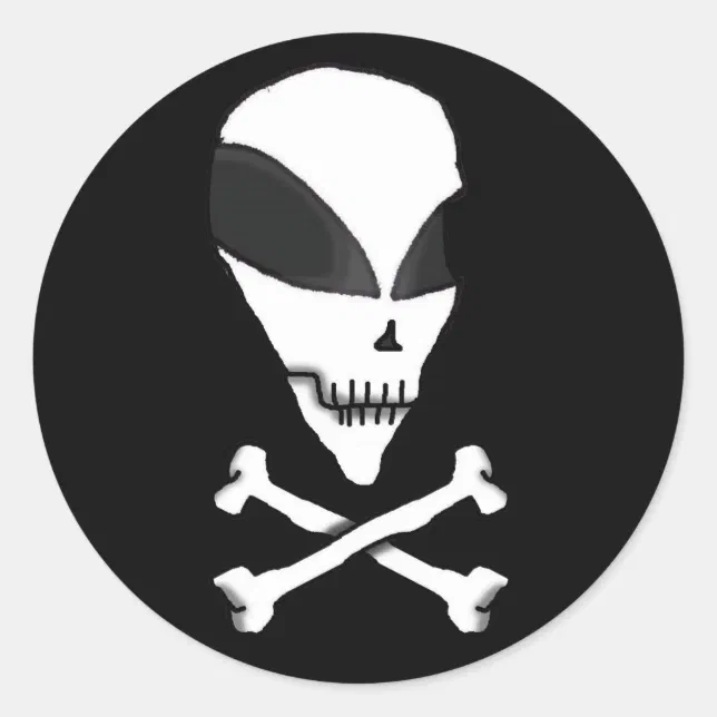 Cartoon Alien Sticker-Pirate Skull & Crossbones Classic Round Sticker ...