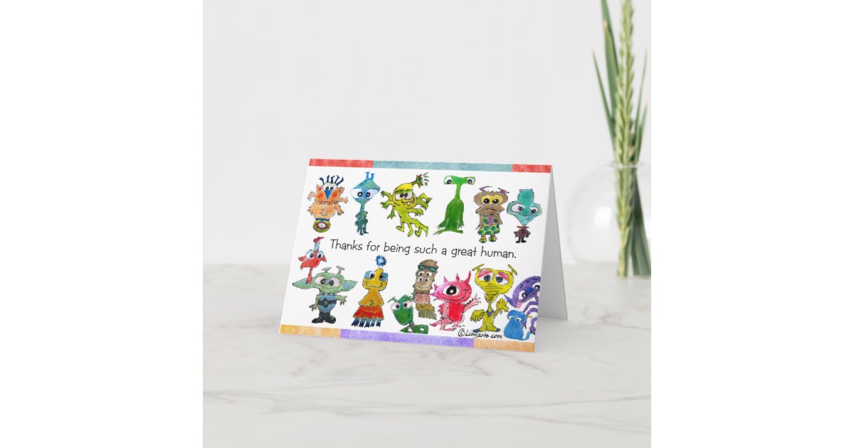 Cartoon Aliens Thank You Card (5x7) | Zazzle.com