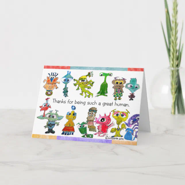 Cartoon Aliens Thank You Card (5x7) | Zazzle