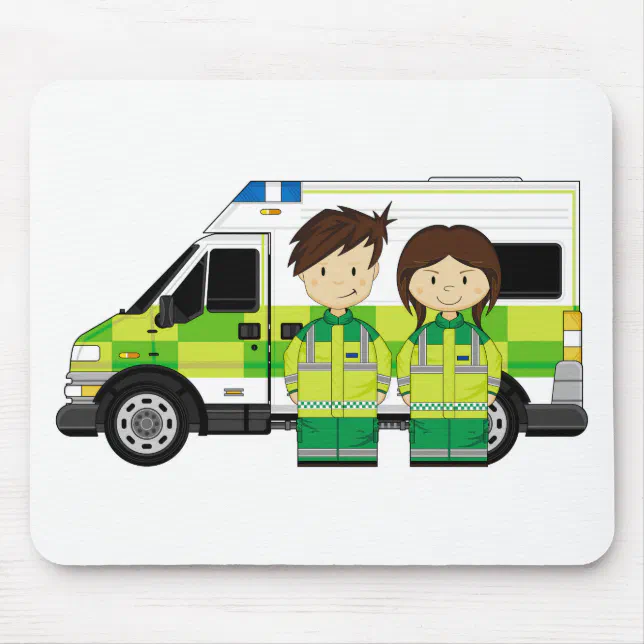 Cartoon Ambulance and EMT's Mouse Pad | Zazzle