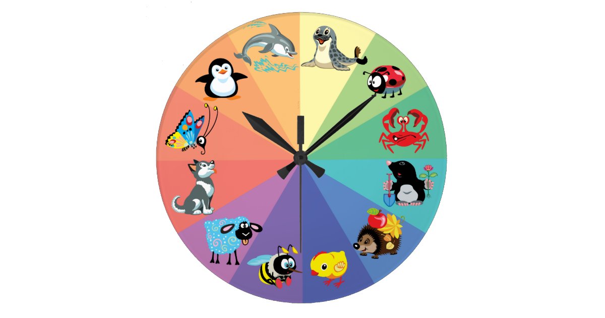 cartoon animals for kids large clock | Zazzle.com