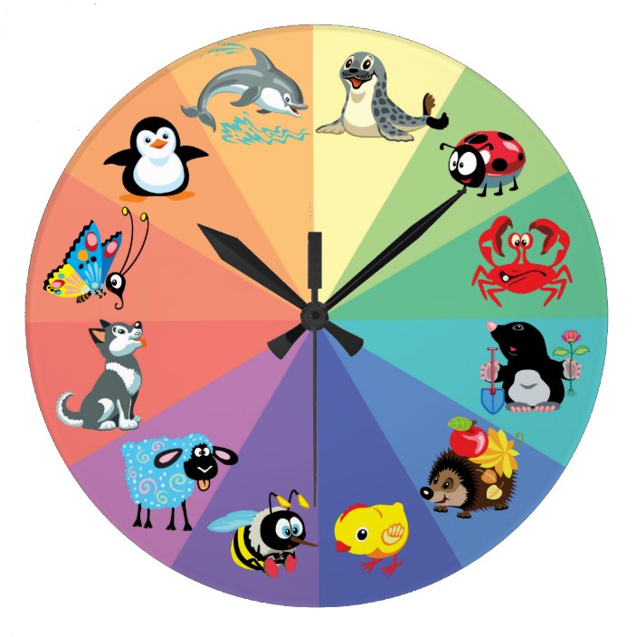 cartoon animals for kids large clock | Zazzle.com