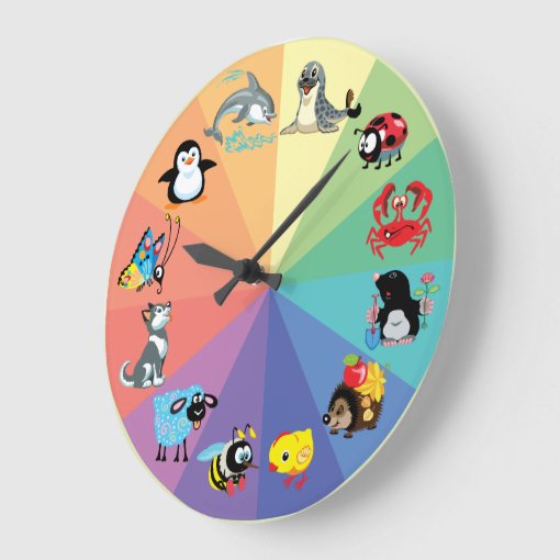 cartoon animals for kids large clock | Zazzle
