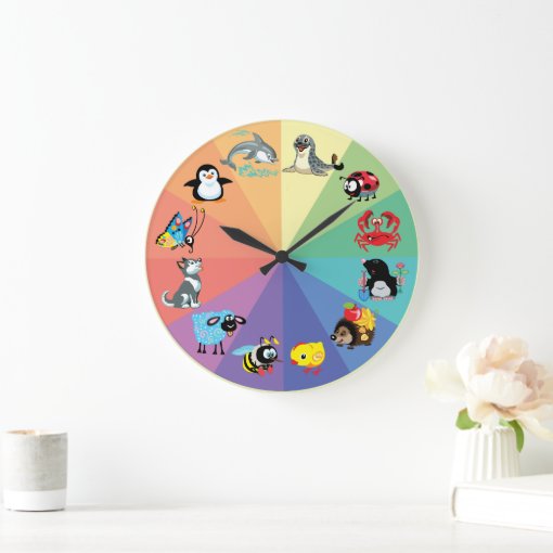 cartoon animals for kids large clock | Zazzle