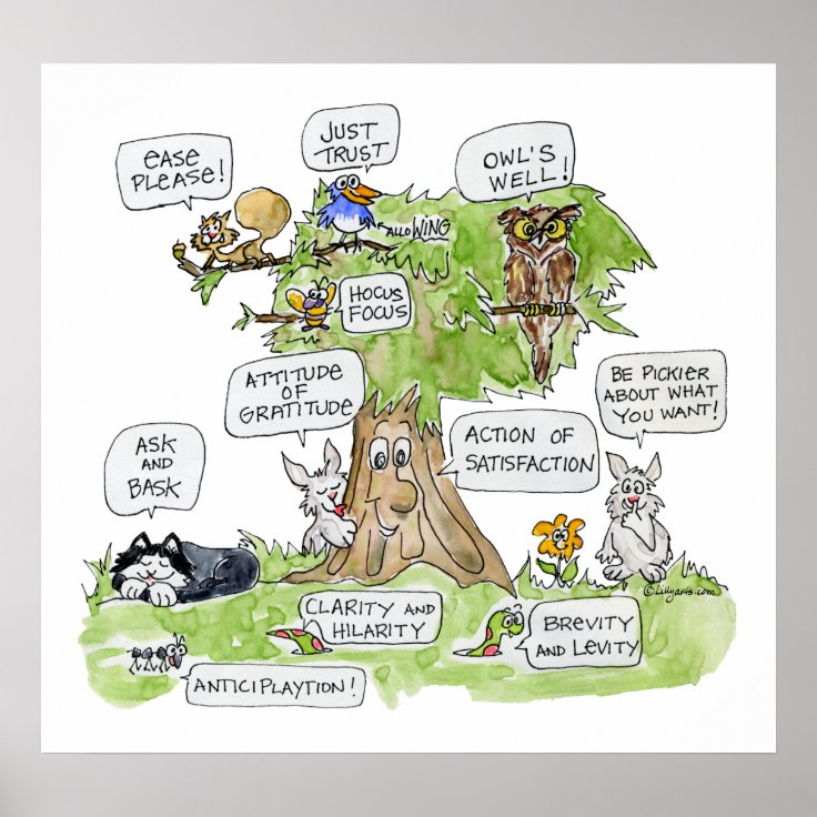 Cartoon Animals Talking Tree Nature Poster | Zazzle