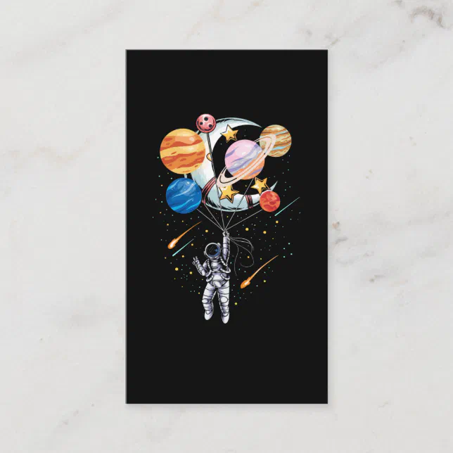 Cartoon Astronaut Space Balloon Planets Business Card | Zazzle