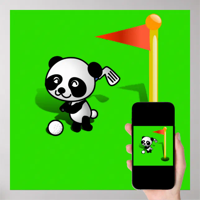 Cartoon Baby Panda Bear Golfing on the Green Poster | Zazzle