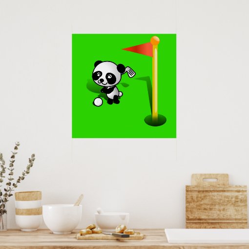 Cartoon Baby Panda Bear Golfing on the Green Poster | Zazzle