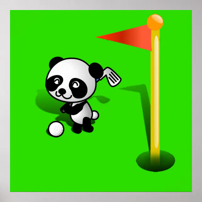 Cartoon Baby Panda Bear Golfing on the Green Poster | Zazzle