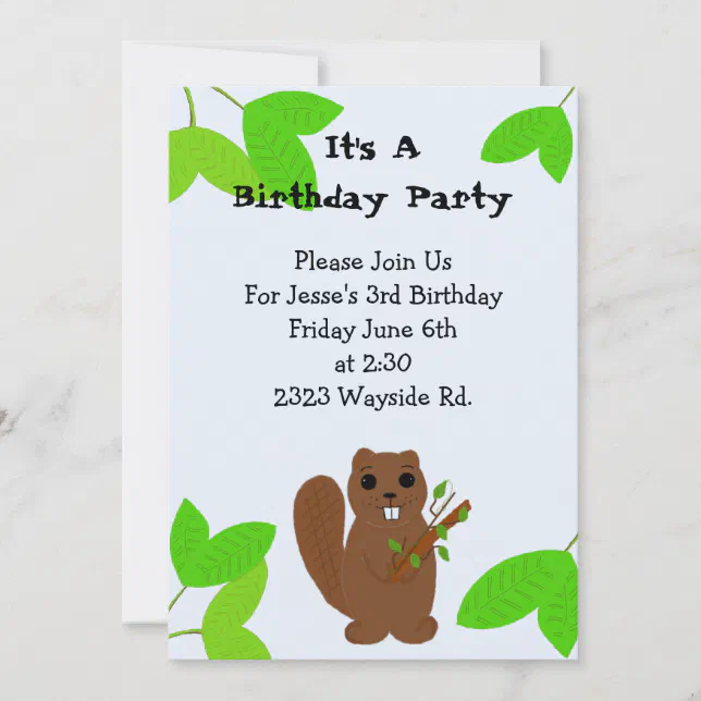 Cartoon Beaver Birthday Invitation | Zazzle