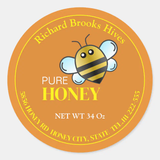 Cartoon Bee Label Yellow Sticker | Zazzle