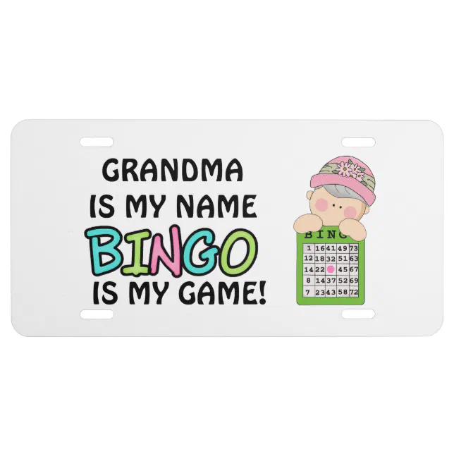 Cartoon Bingo Grandma license plate cover | Zazzle