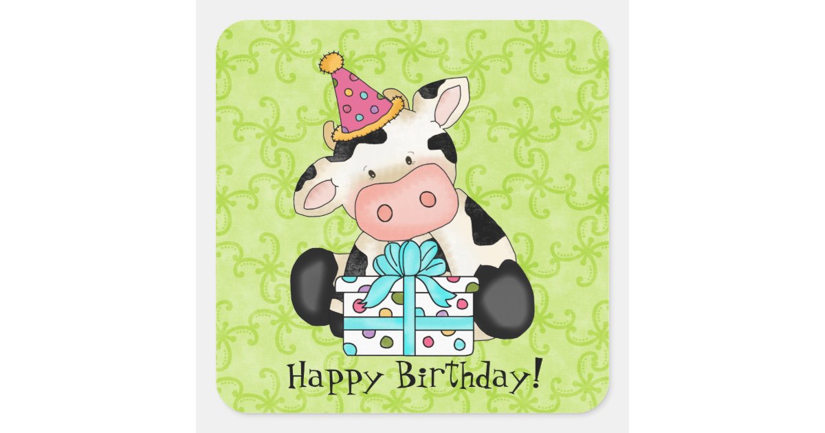 Cartoon Birthday Cow Party Sticker | Zazzle
