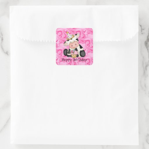 Cartoon Birthday Cow Party Sticker | Zazzle