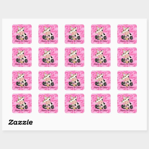 Cartoon Birthday Cow Party Sticker | Zazzle