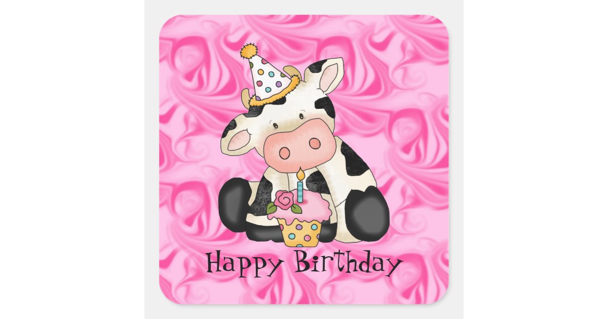 Cartoon Birthday Cow Party Sticker | Zazzle