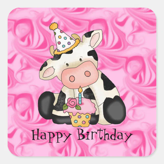 Cartoon Birthday Cow Party Sticker | Zazzle