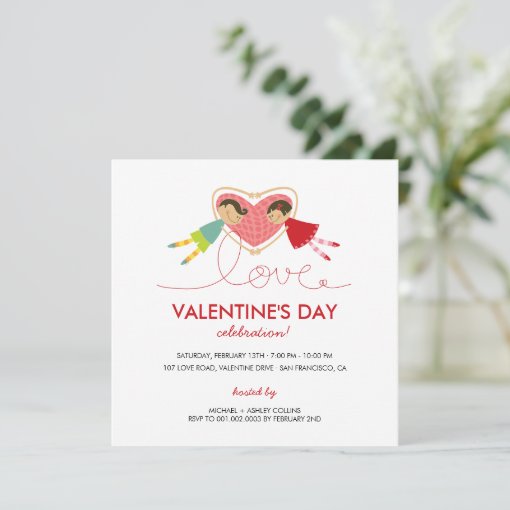 Cartoon Boy Hearts Girl Love Valentine Party Card | Zazzle