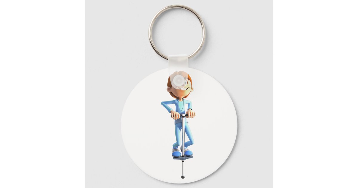 Cartoon Boy on a Pogo Stick Keychain | Zazzle