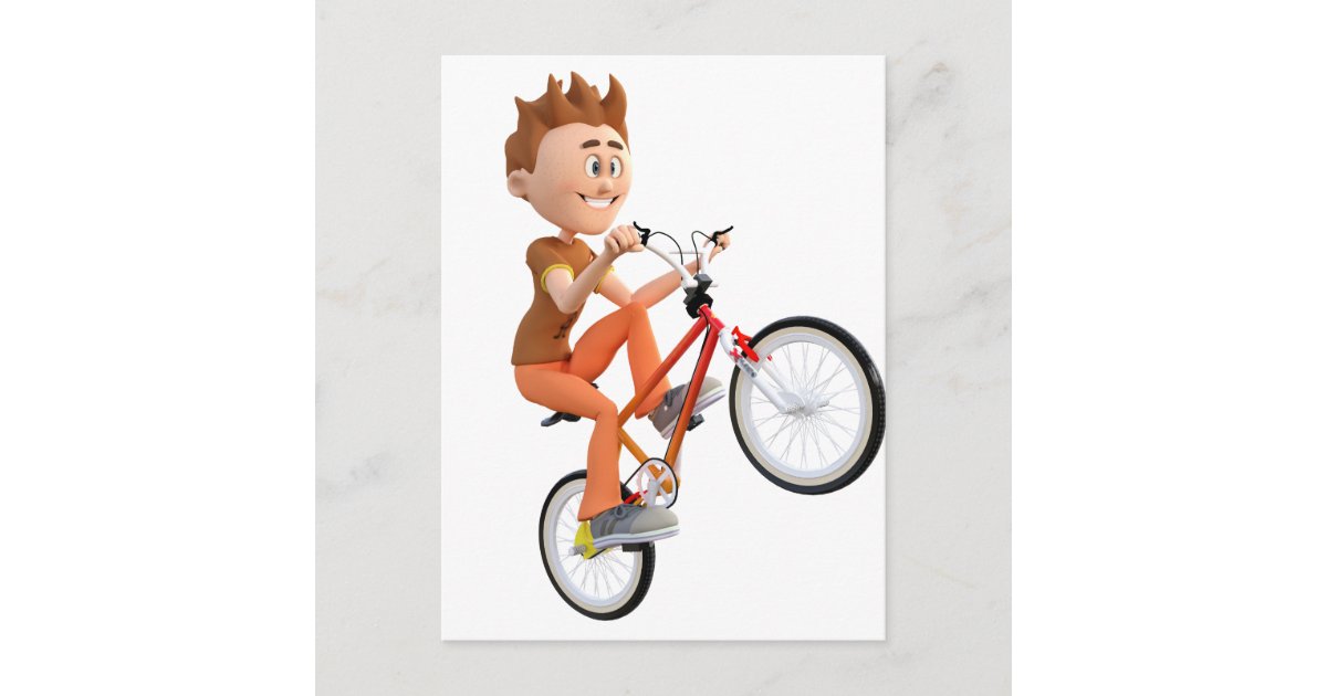 Cartoon Boy on Bike Doing A Wheelie Postcard | Zazzle