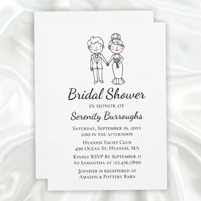 Cartoon Bride Groom Whimsical Bridal Shower Invitation | Zazzle