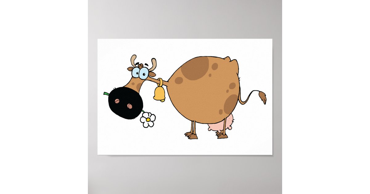 Cartoon Brown Cow Poster | Zazzle