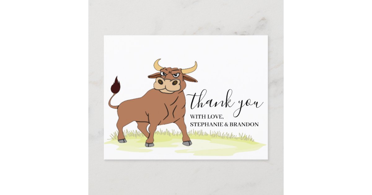 Cartoon Bull Thank You Card | Zazzle