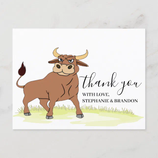 Cartoon Bull Thank You Card | Zazzle