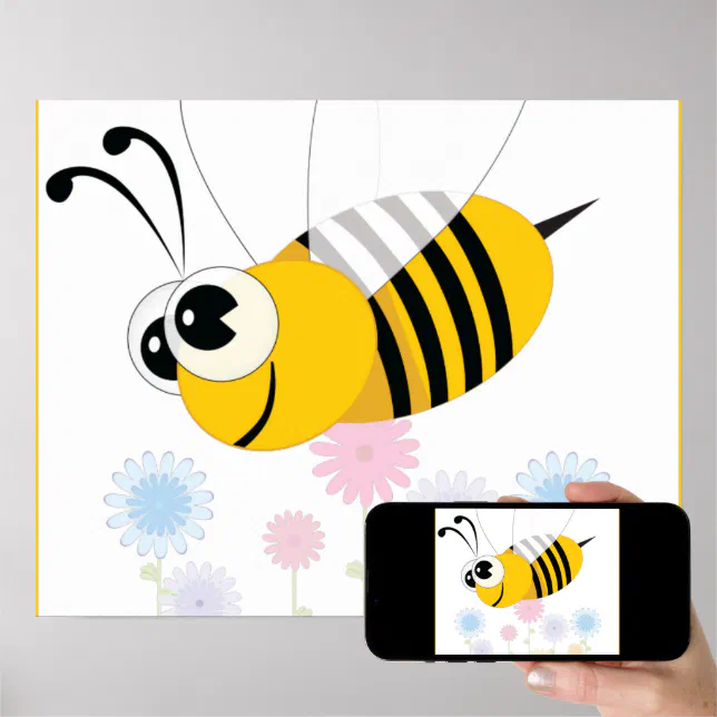 Cartoon Bumble Bee and Flowers Poster | Zazzle
