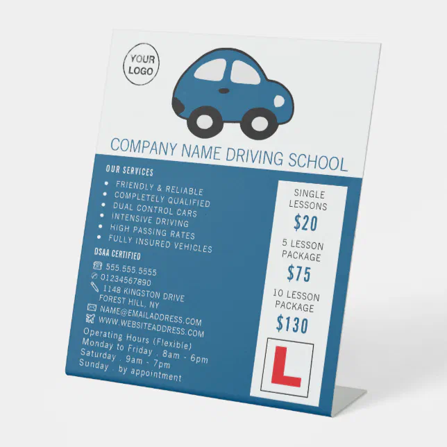 Cartoon Car, Driving School, Instructor Advert Pedestal Sign | Zazzle
