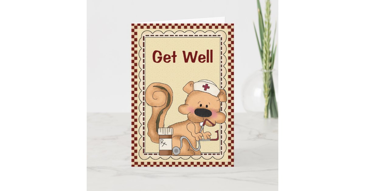 Cartoon Cartoon Squirrel Get Well Card | Zazzle
