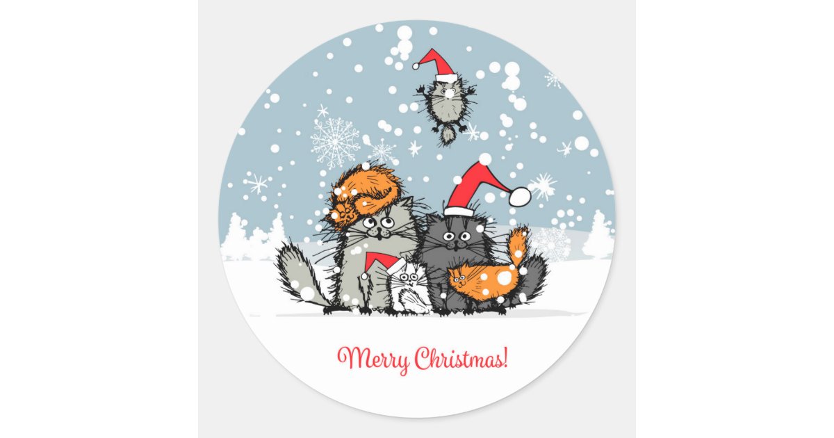 Cartoon Cat Family Classic Round Sticker | Zazzle