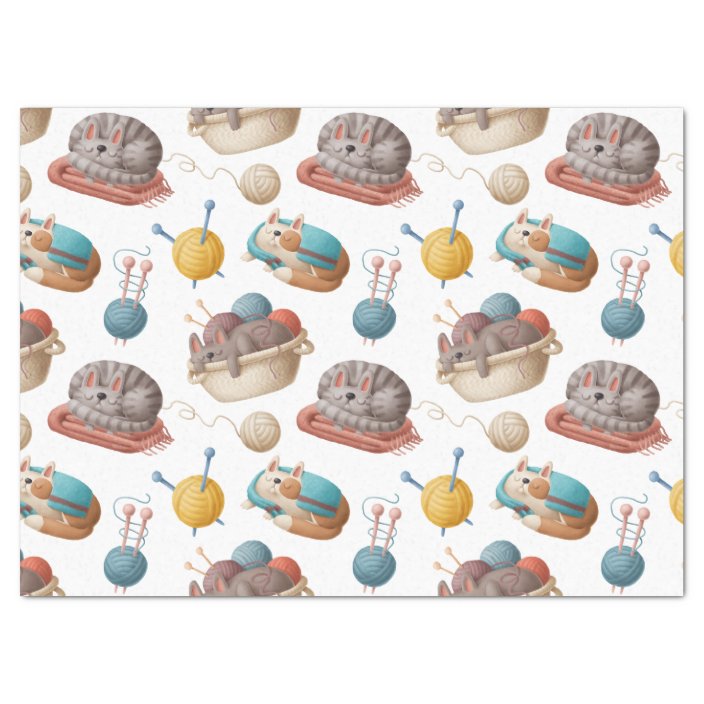 Cartoon Cats and Yarn Decoupage Tissue Paper | Zazzle.com