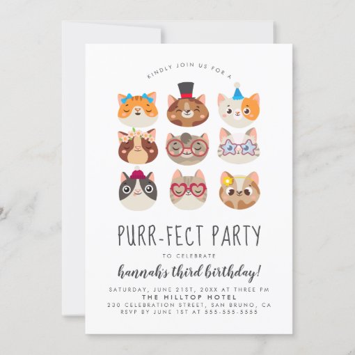 Cartoon Cats Kids’ Purr-fect Birthday Party Invitation | Zazzle