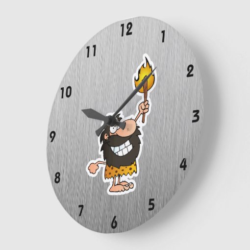 Cartoon Caveman; Metal-look Large Clock | Zazzle