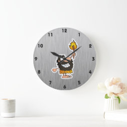 Cartoon Caveman; Metal-look Large Clock | Zazzle