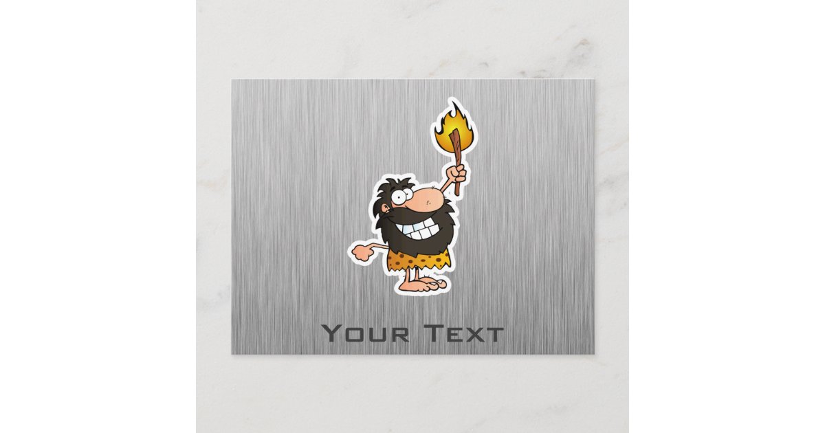 Cartoon Caveman; Metal-look Postcard | Zazzle