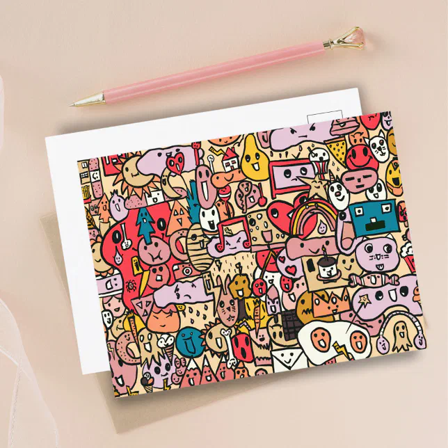 Cartoon Character Hand Drawn Toss Pattern Postcard | Zazzle