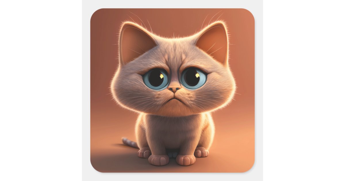 cartoon character illustration of a cute cat square sticker | Zazzle
