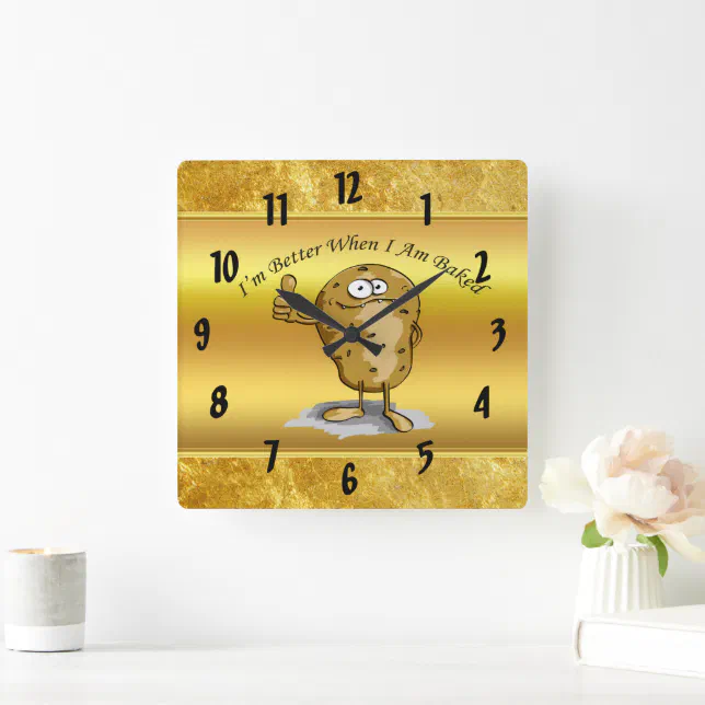 cartoon character potato with big eyes 3 square wall clock | Zazzle