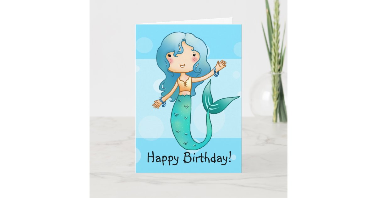 Cartoon Cheerful Mermaid birthday card | Zazzle