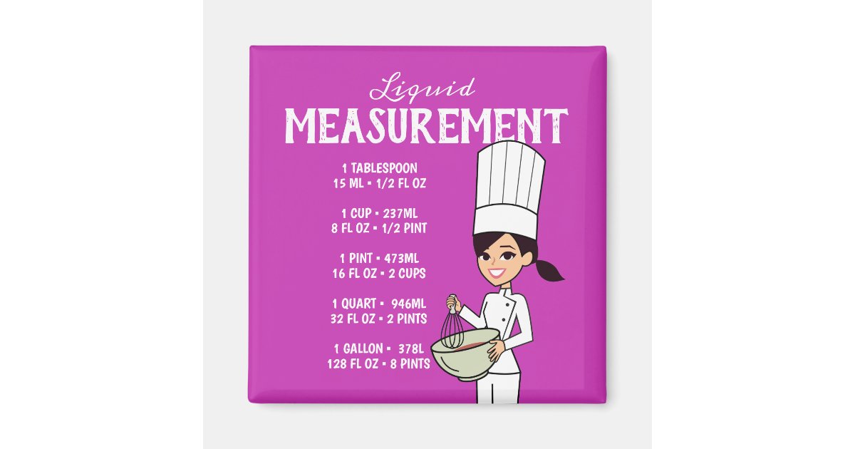 Cartoon Chef with Liquids Measurement Chart Magnet | Zazzle