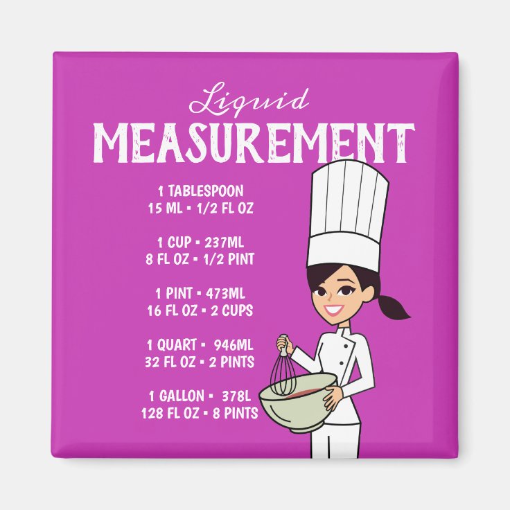 Cartoon Chef with Liquids Measurement Chart Magnet | Zazzle