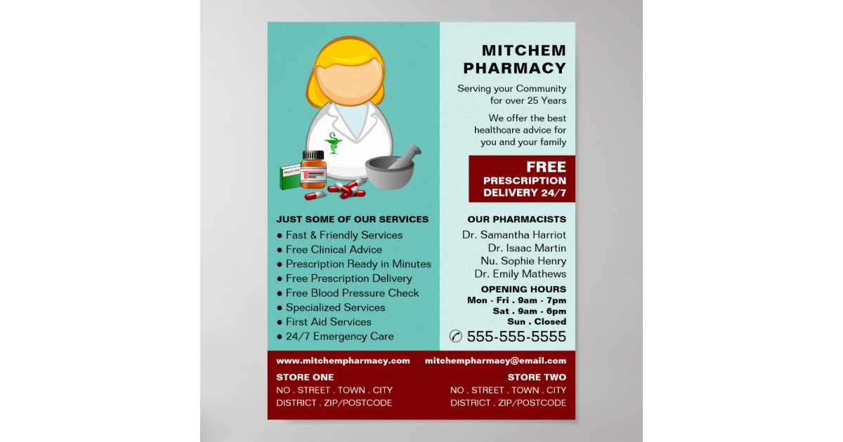 Cartoon Chemist, Pharmacy, Pharmacists Advertising Poster | Zazzle