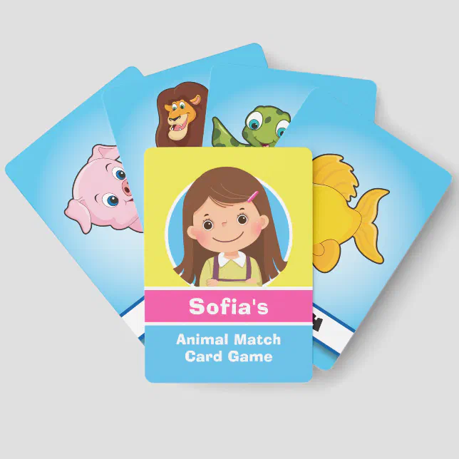 Cartoon Child long hair Personalized Animal Match Matching Game Cards ...