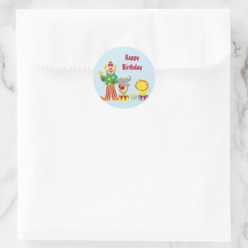 Cartoon Circus Clown and Animals Birthday Stickers | Zazzle