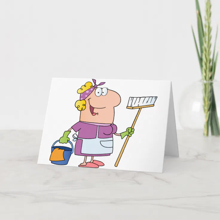 Cartoon Cleaning Lady Card | Zazzle