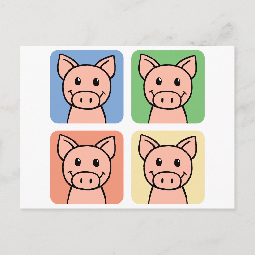 Cartoon Clip Art Laughing Piggie Piggy Pigs! Postcard | Zazzle